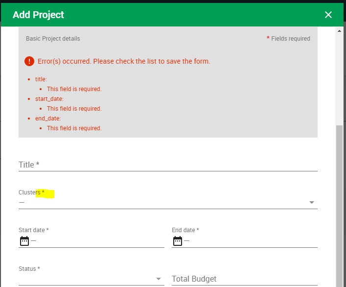 687 - Asterisks on cluster · Issue #826 · unicef/etools-partner-reporting-portal · GitHub