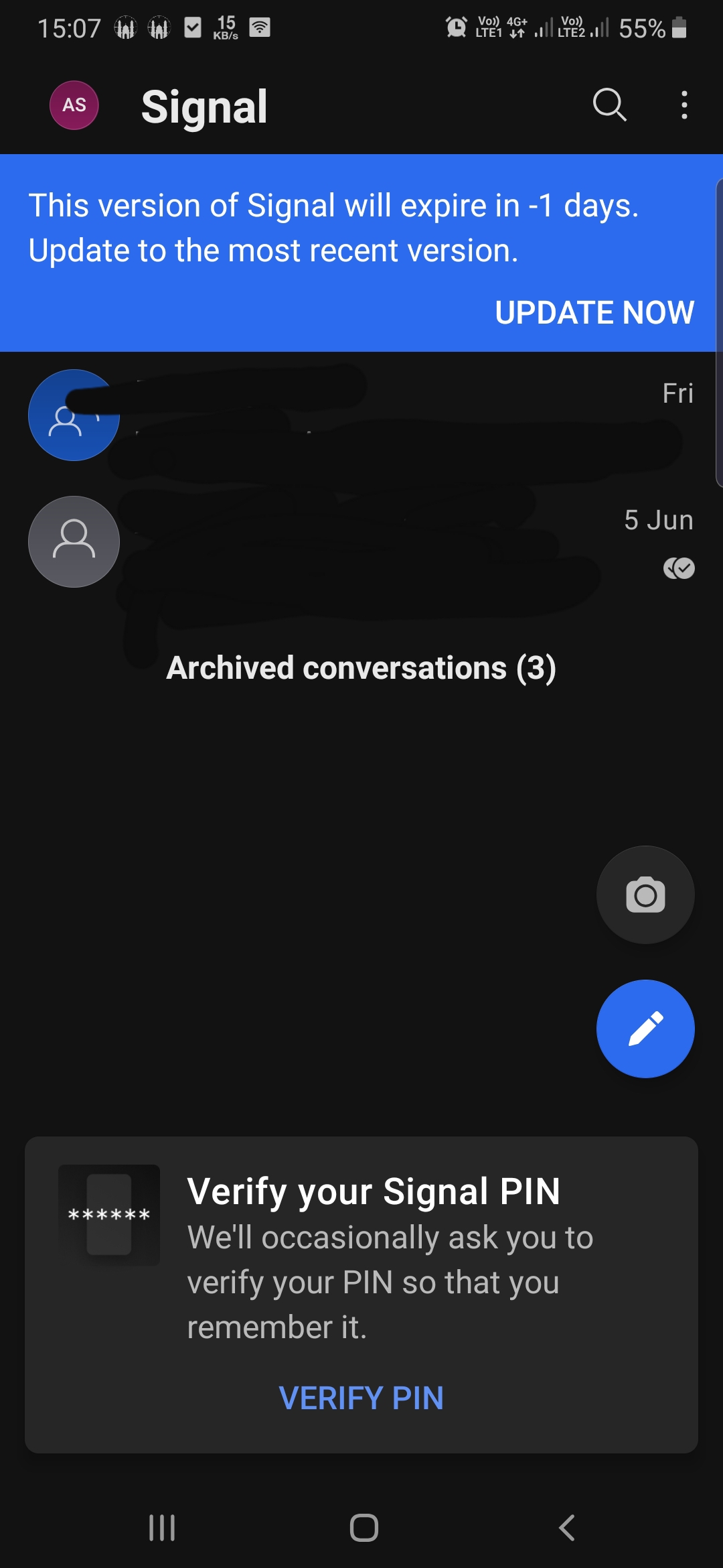 Signal Shows 1 Days Remaining For Update To New Version Instead Of Version Expired · Issue