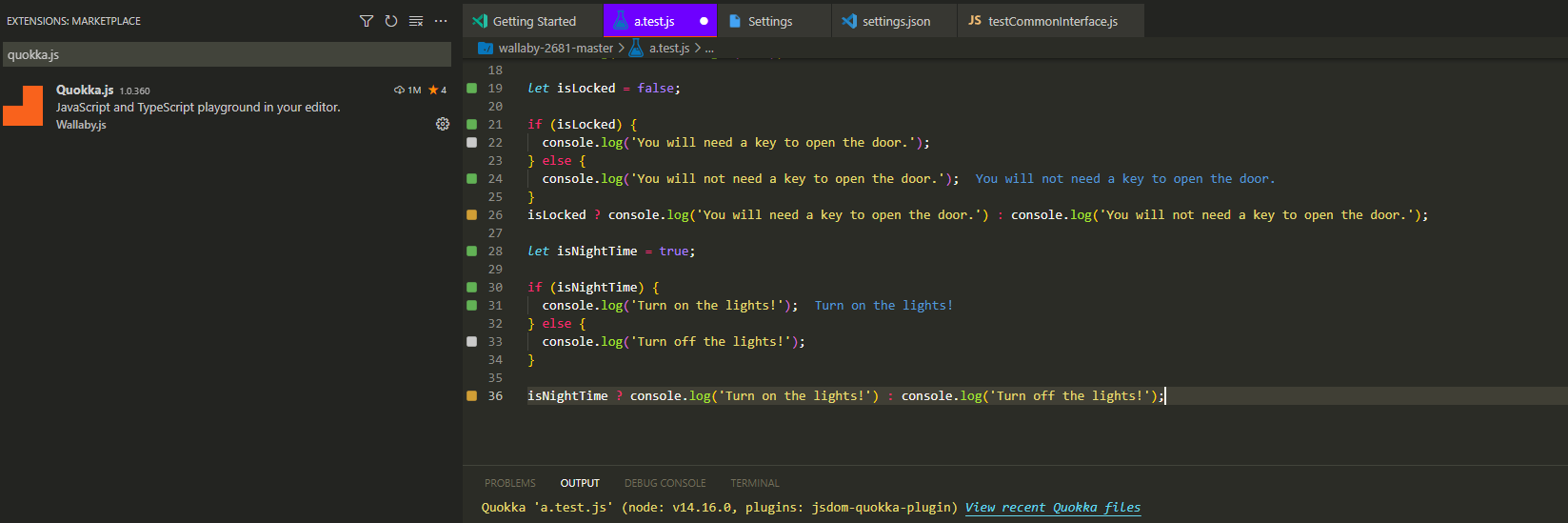 Live result not showing with Ternary Operator · Issue #620 · wallabyjs/quokka · GitHub