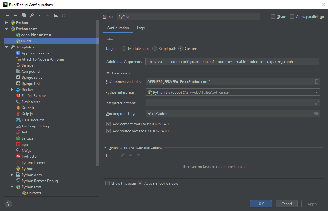 PyCharm Support usage Issue 31 Camptocamp pytest odoo GitHub