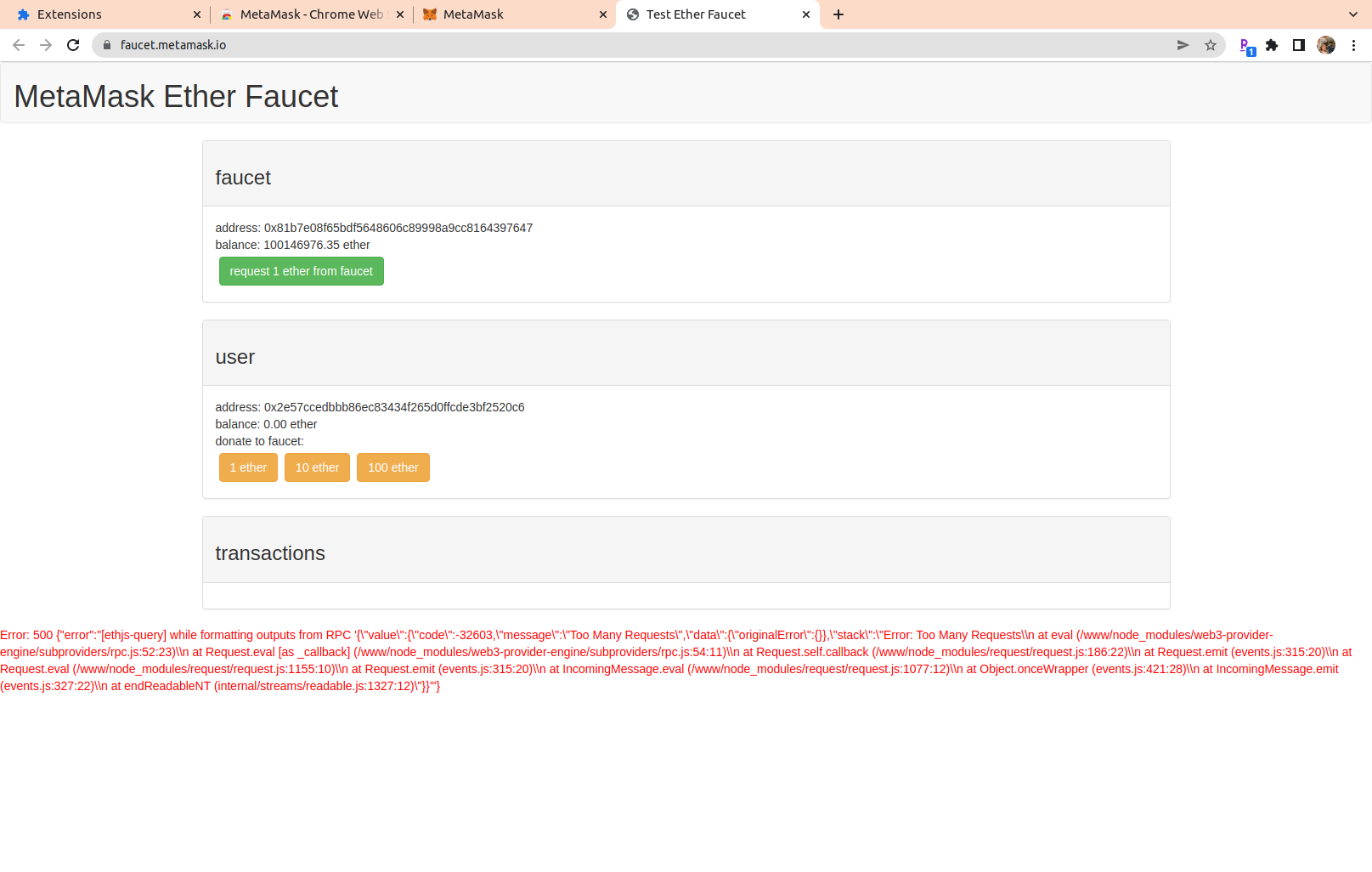 Bug On Test Network Of Ropsten Request Ether From Faucet Return 500 Error But Actually 