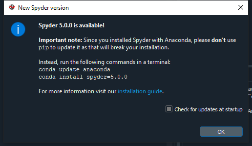 New version check popup window has incorrect conda commands · Issue #15810 · spyder-ide/spyder ...