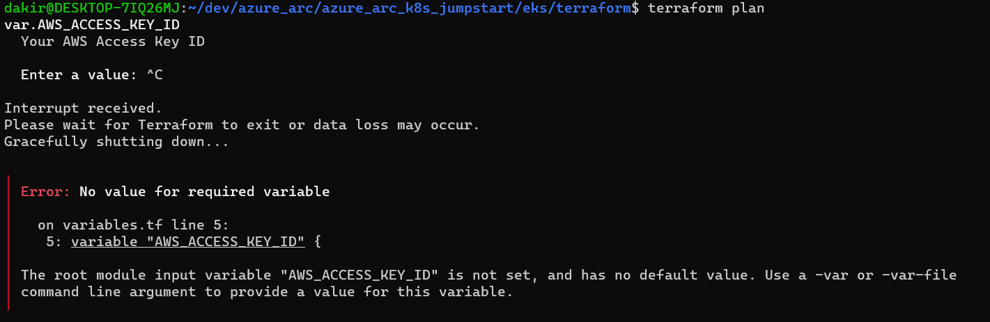 EKS K8s onboarding scenario - environment variables mapping to Terraform variables need to be ...