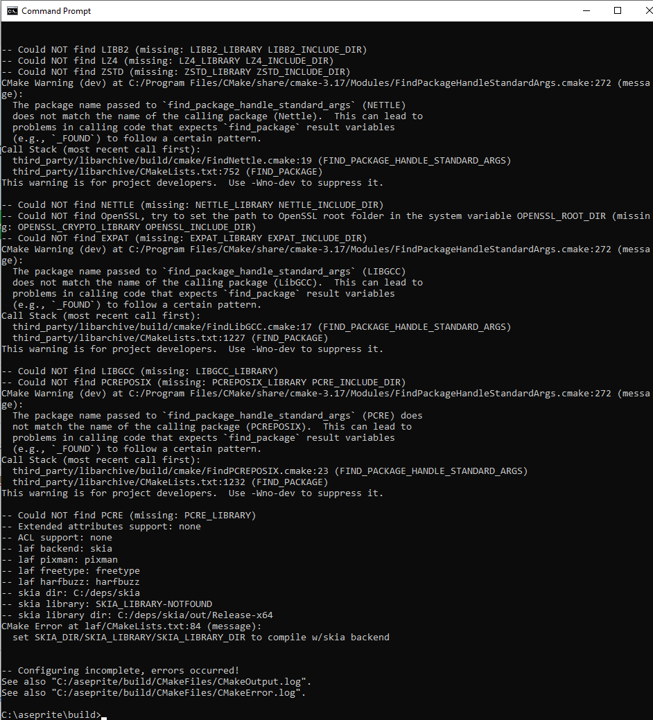 Cmake Error · Issue 2341 · Aseprite Aseprite · Github