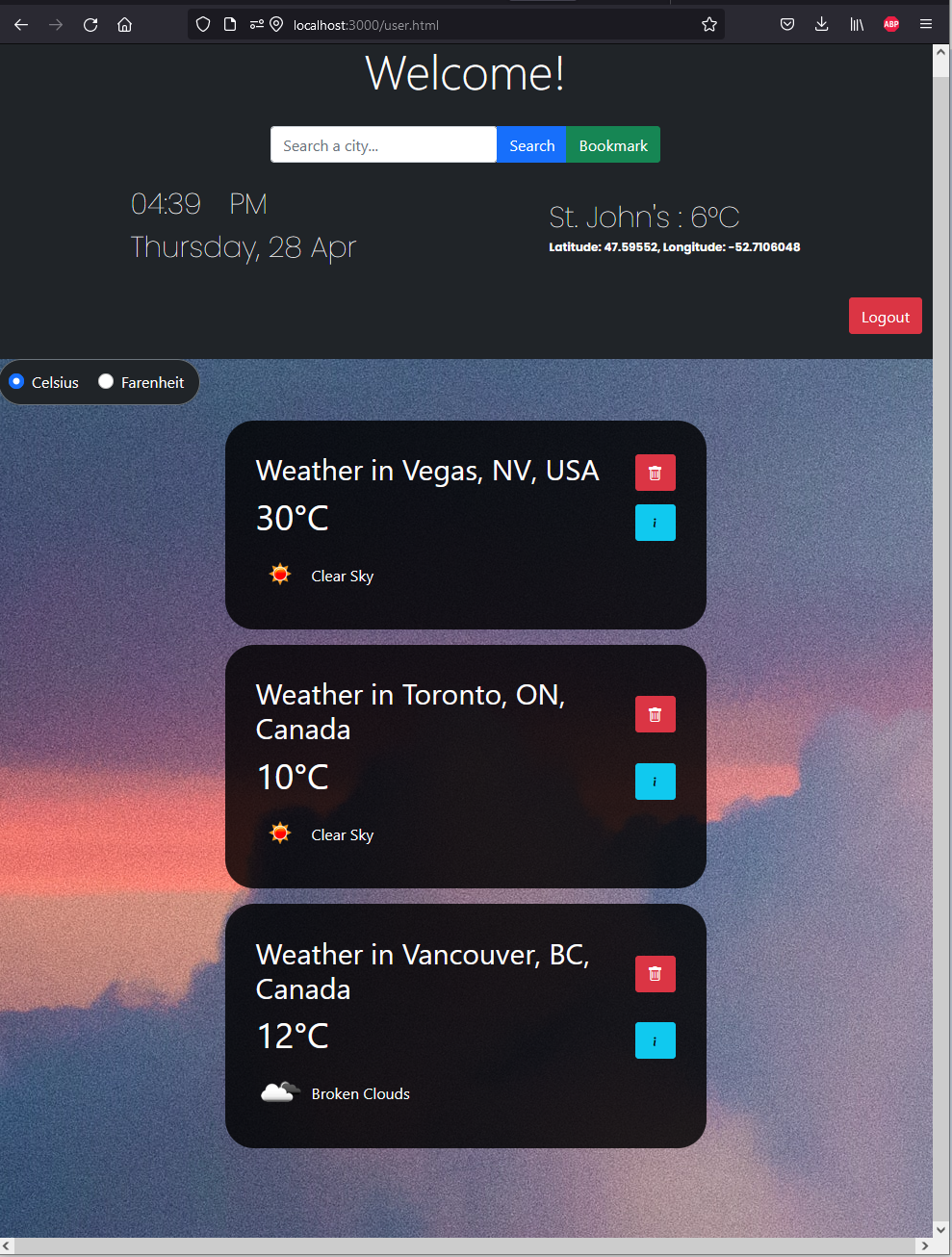 GitHub - liam709/weatherDashboard: A weather dashboard application created with vanilla js, html ...