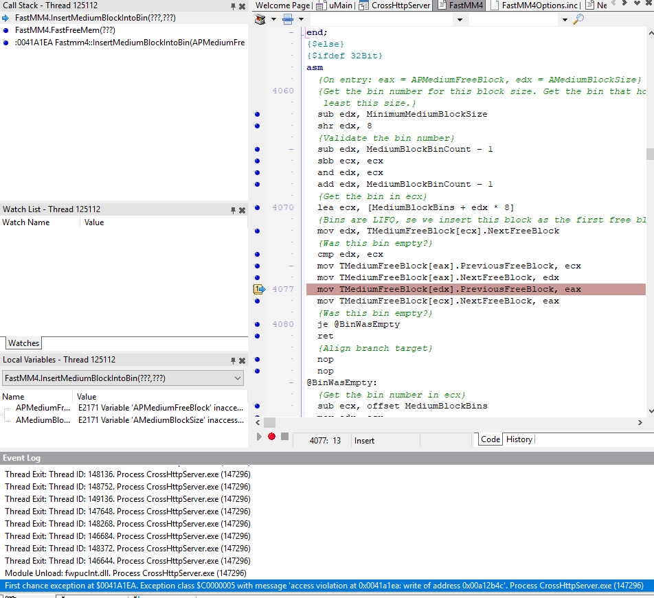 AV stack overflow with Intel TBB malloc · Issue #39 · winddriver/Delphi-Cross-Socket · GitHub