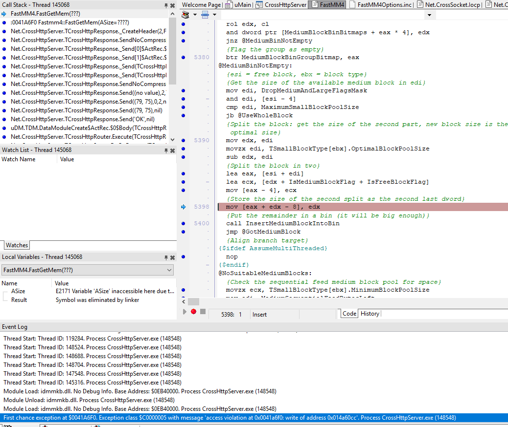 Av Stack Overflow With Intel Tbb Malloc · Issue 39 · Winddriver Delphi Cross Socket · Github