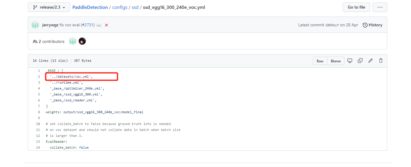 [Other General Issues]ssd_vgg16_300.yml文件存在问题？ · Issue #4754 · PaddlePaddle/PaddleDetection · GitHub