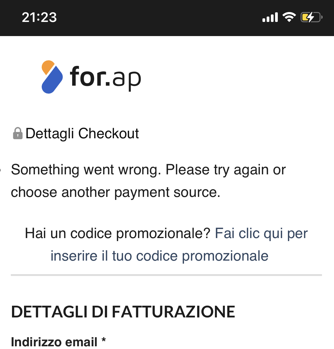 Generic error not handled if the mandatory fields are not completed at ...