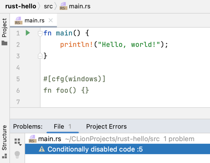 "Conditionally disabled code" is shown on the "Problems" view · Issue #10264 · intellij-rust ...