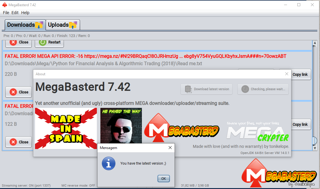 Fatal Error! Mega api error: -16 · Issue #331 · tonikelope/megabasterd ...