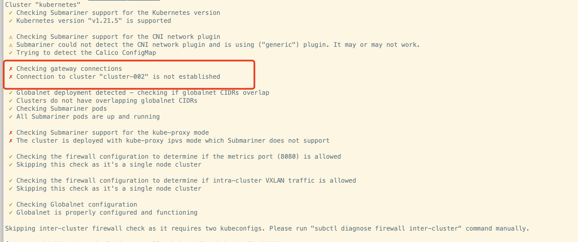 Use Command [subctl Diagnose All] To Diagnose Issues With Each Cluster I Got An Error · Issue