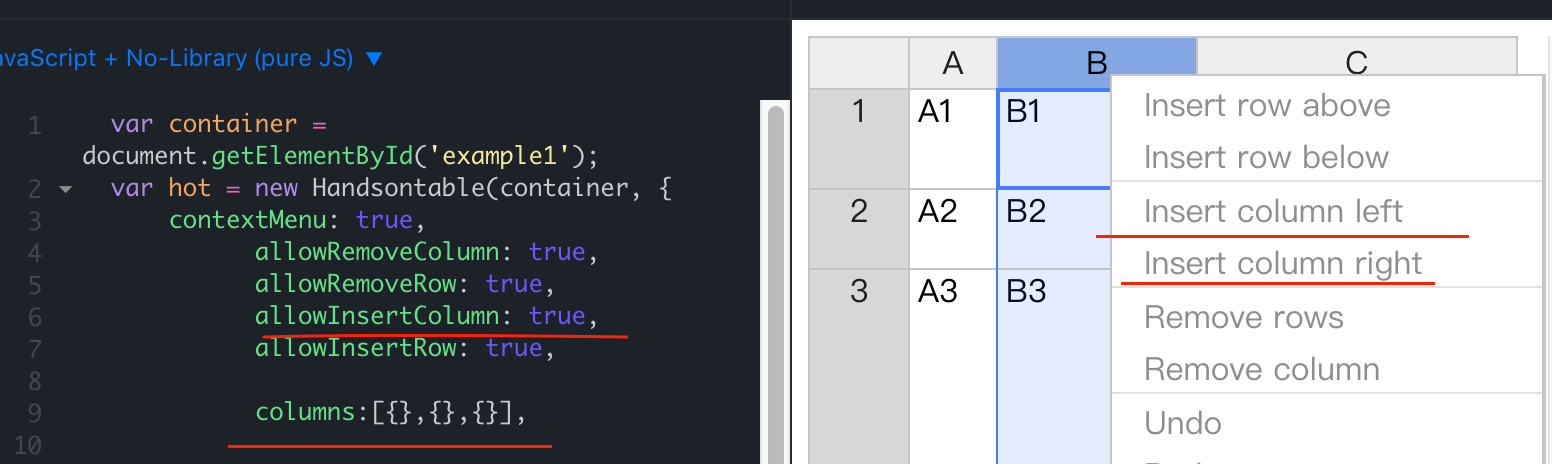 allowInsertColumn not work when columns property specified · Issue #5949 · handsontable ...