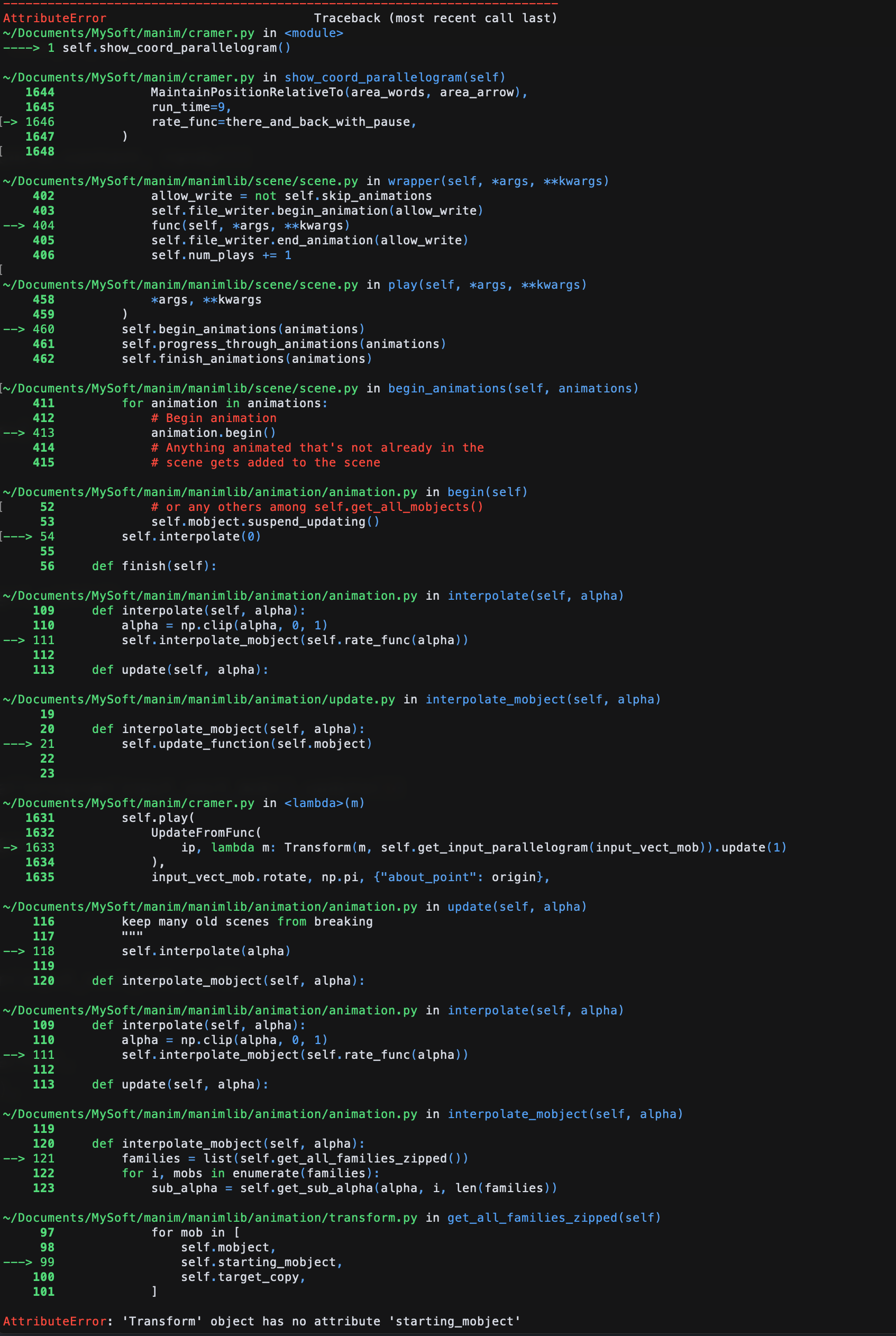 Transform does not have attribute starting_mobject · Issue #493 · 3b1b/manim · GitHub