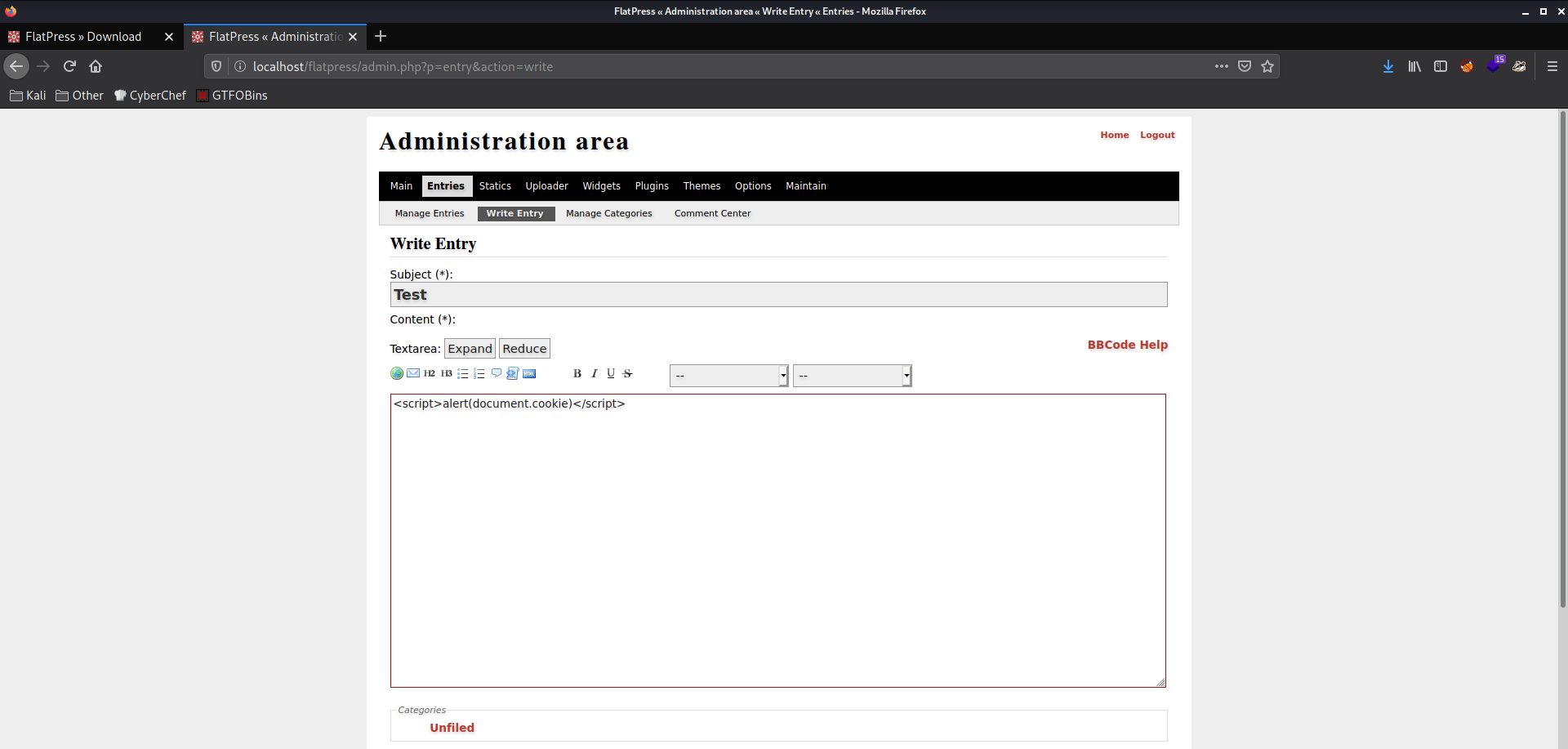 Stored XSS in the Blog Content · Issue #88 · flatpressblog/flatpress · GitHub