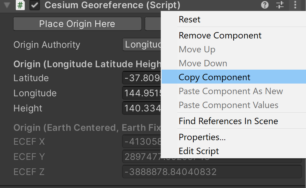 `CesiumGeoreference`, `CesiumSubScene`, `CesiumGlobeAnchor` don't refresh with pasted values ...