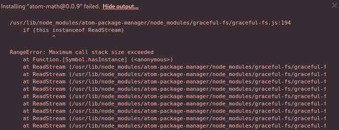 Installing any package in APM results in a stack overflow · Issue ...