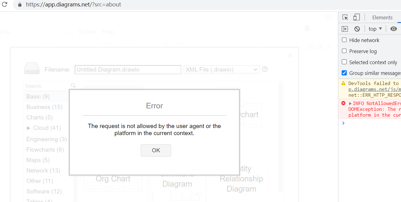 An error when I create the canvas (use Device mode): `The request is not allowed by the user ...