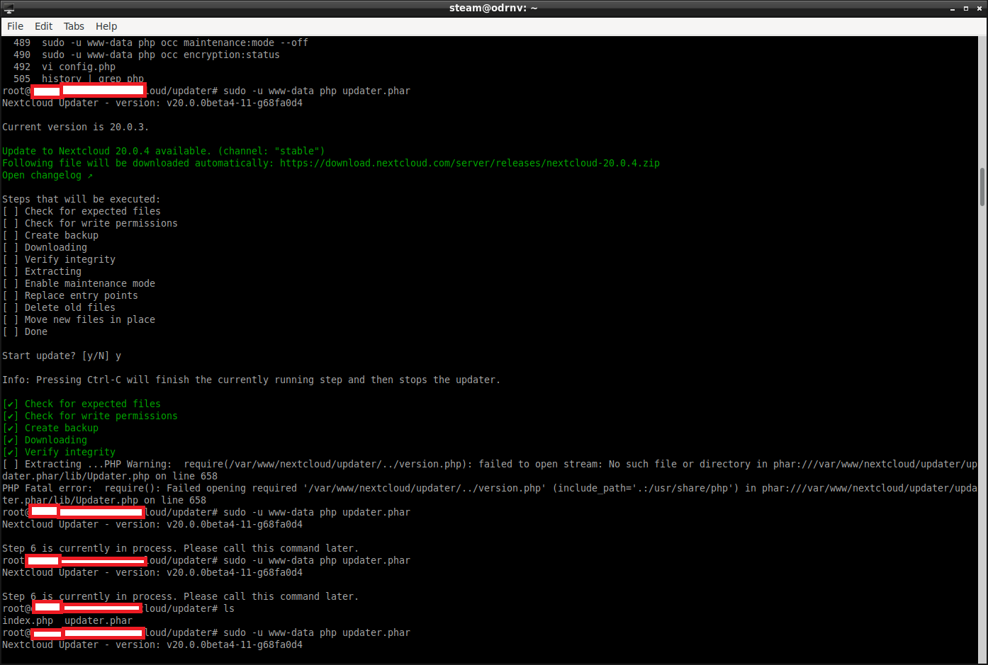 Upgrade from 20.0.3 to 20.0.4 results in php Error when using update.phar · Issue #323 ...