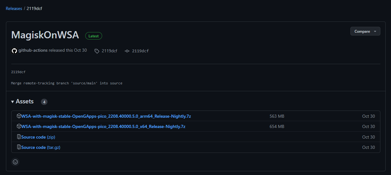 Releases placed in Assets Section · Issue #275 · LSPosed/MagiskOnWSALocal · GitHub