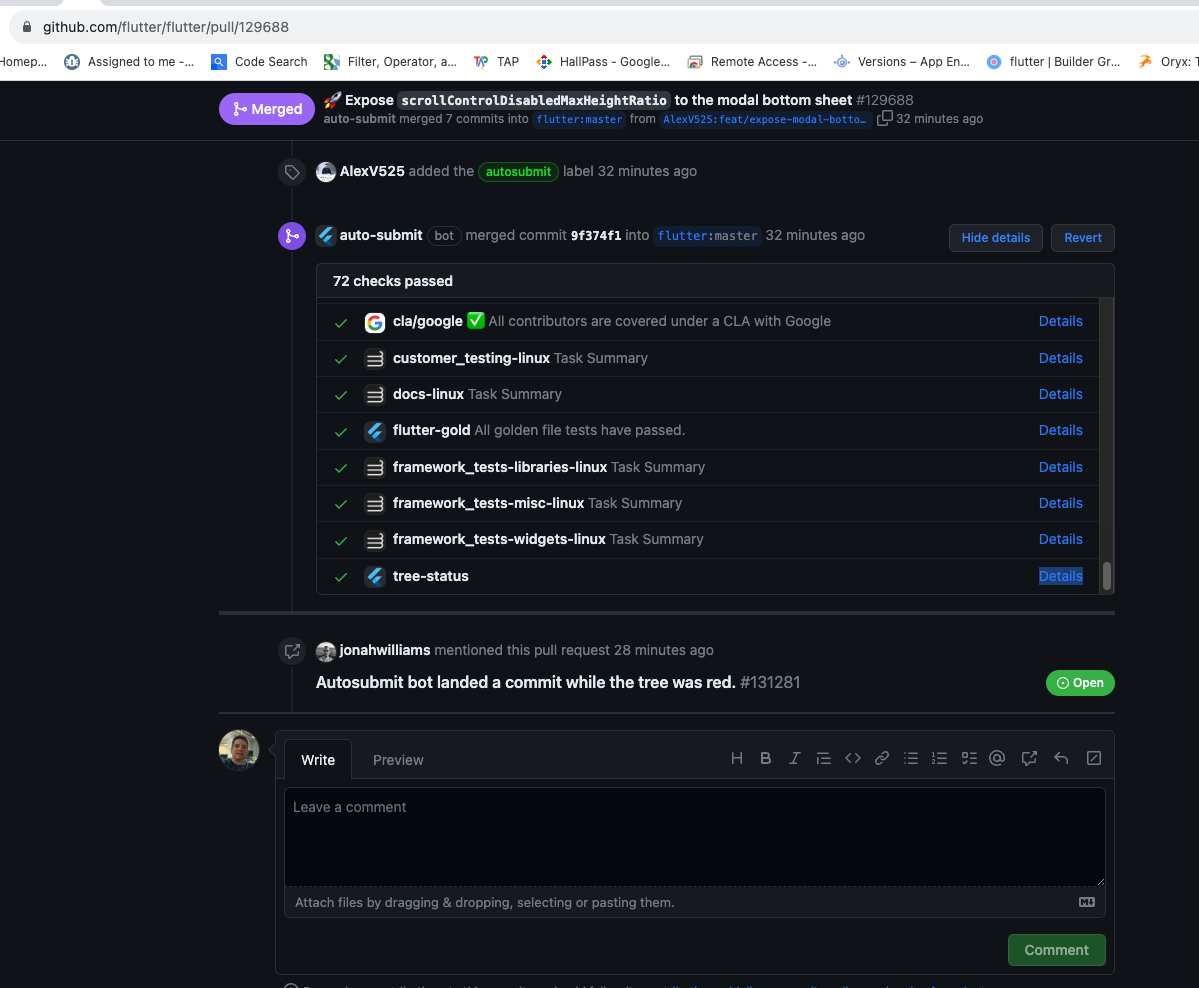 Autosubmit Bot Landed A Commit While The Tree Was Red · Issue 131281 · Flutterflutter · Github 0589