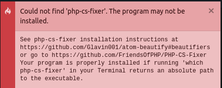Could not find 'php-cs-fixer'. The program may not be installed ...