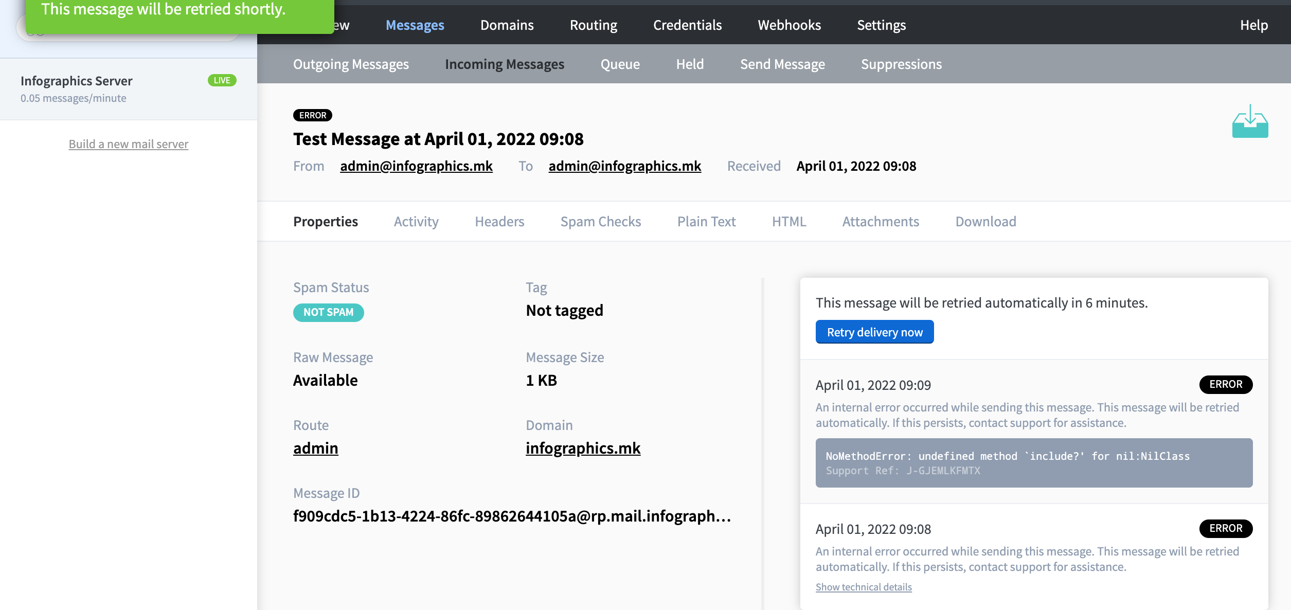 Nomethoderror Undefined Method `include For Nilnilclass When Simulating Incoming Messages