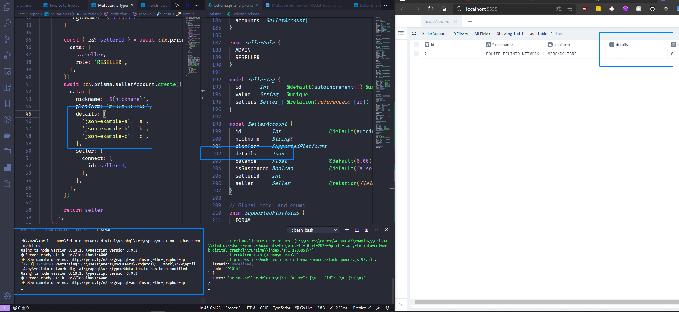 Json Type Record Is Not Created By The Prisma
