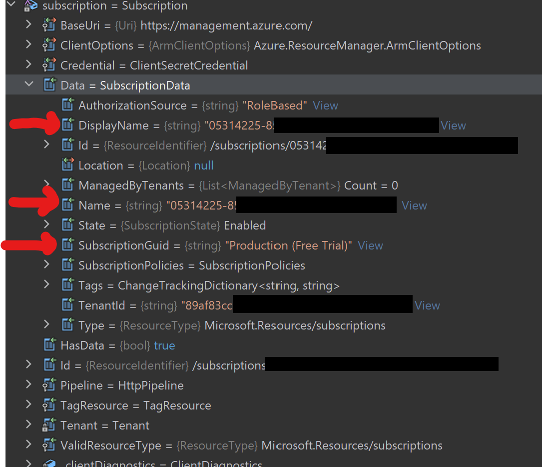 [bug] Resourcemanager Subscription Id And Name Displayname Fields