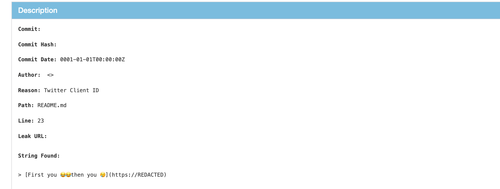 Gitleaks parser fails on smileys in report · Issue #4336 · DefectDojo/django-DefectDojo · GitHub