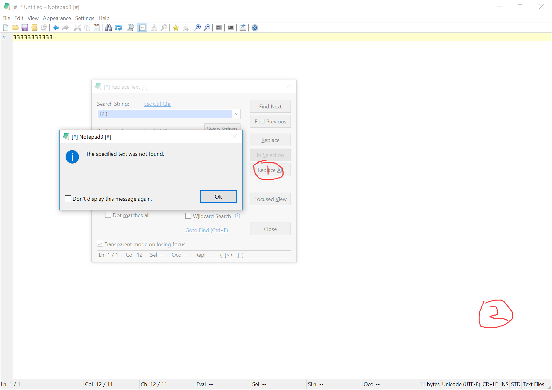 `replace all` button will reposition the mouse cursor · Issue #3246 · rizonesoft/Notepad3 · GitHub