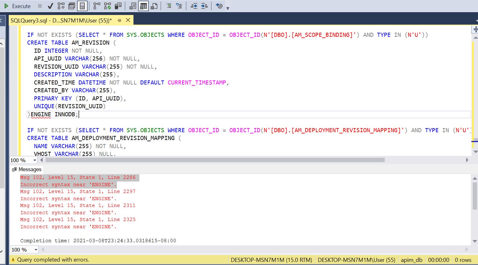 Error While Executing Mssql Db Scripts · Issue 10201 · Wso2product Apim · Github 