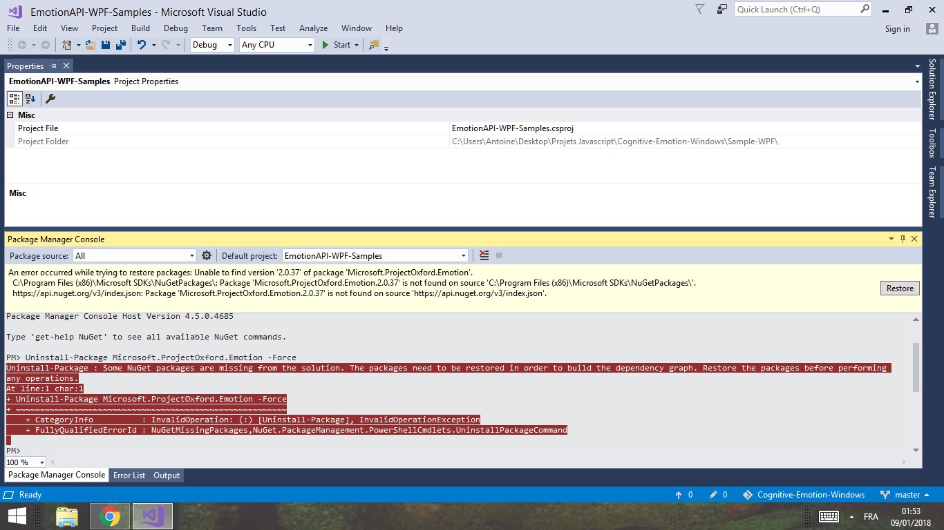 Visual Studio 2017 can't find Microsoft.ProjectOxford.Emotion 2.0.37 ...