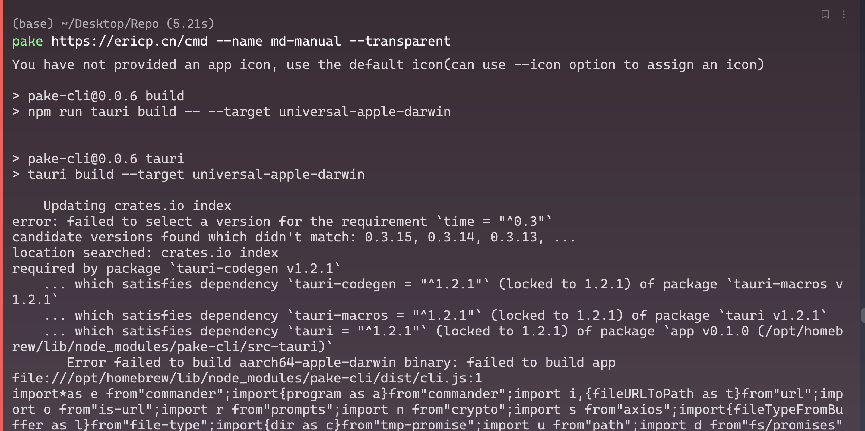 macos打包失败 · Issue #129 · tw93/Pake · GitHub