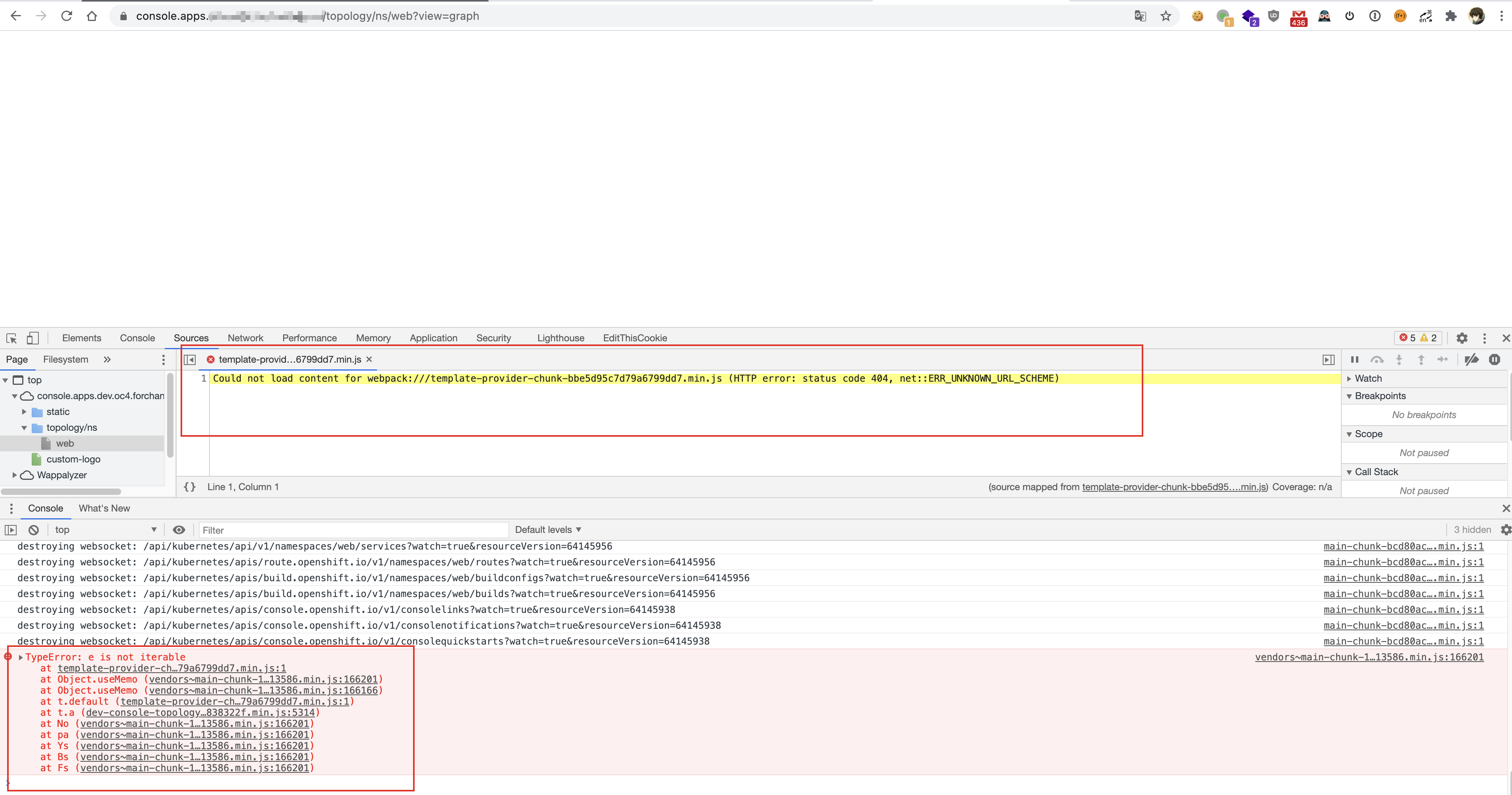 Topology page loads white screen in webConsole 4.7.0-0.okd-2021-03-07-090821 · Issue #568 · okd ...