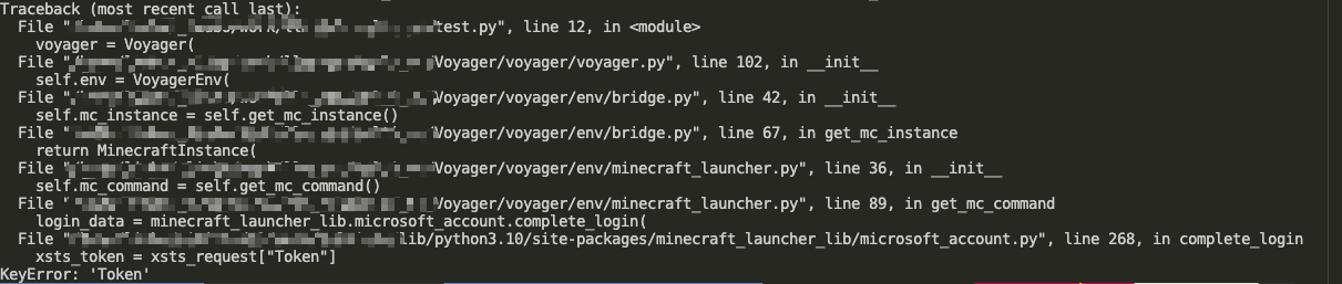 `KeyError: 'Token'` when creating Minecraft server · Issue #43 · MineDojo/Voyager · GitHub