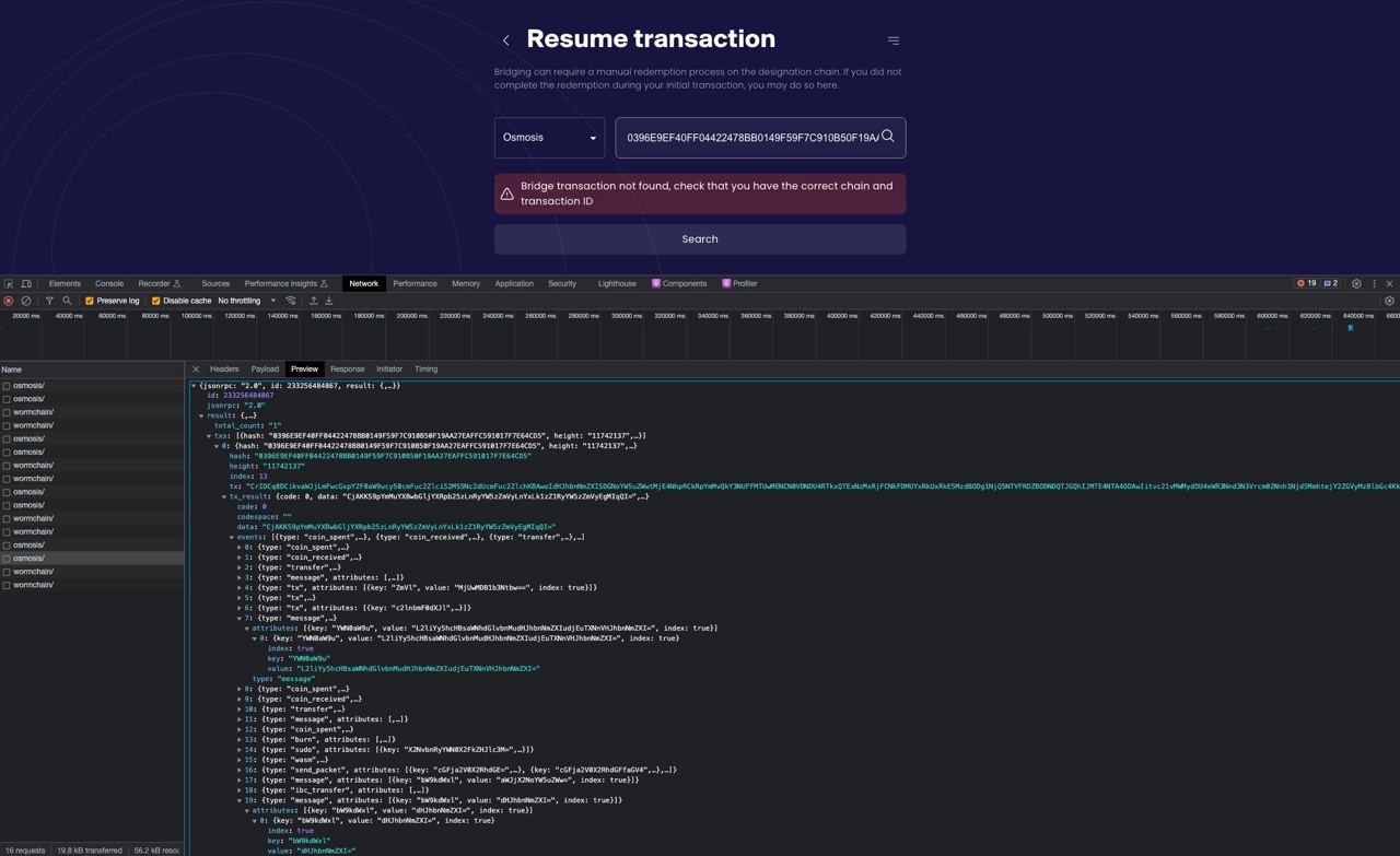 Wormchain: can't resume transaction. Osmosis -> Eth · Issue #3426 · wormhole-foundation/wormhole ...