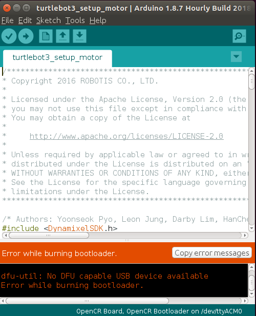 Cannot control Dynamixel Motors due to OpenCR board issues · Issue #322 · ROBOTIS-GIT/turtlebot3 ...