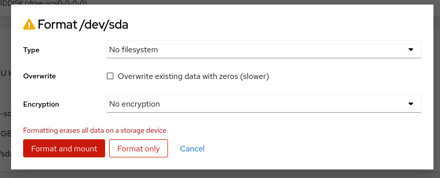storage: Formatting "No filesystem" shows "Format and mount" button · Issue #18623 · cockpit ...