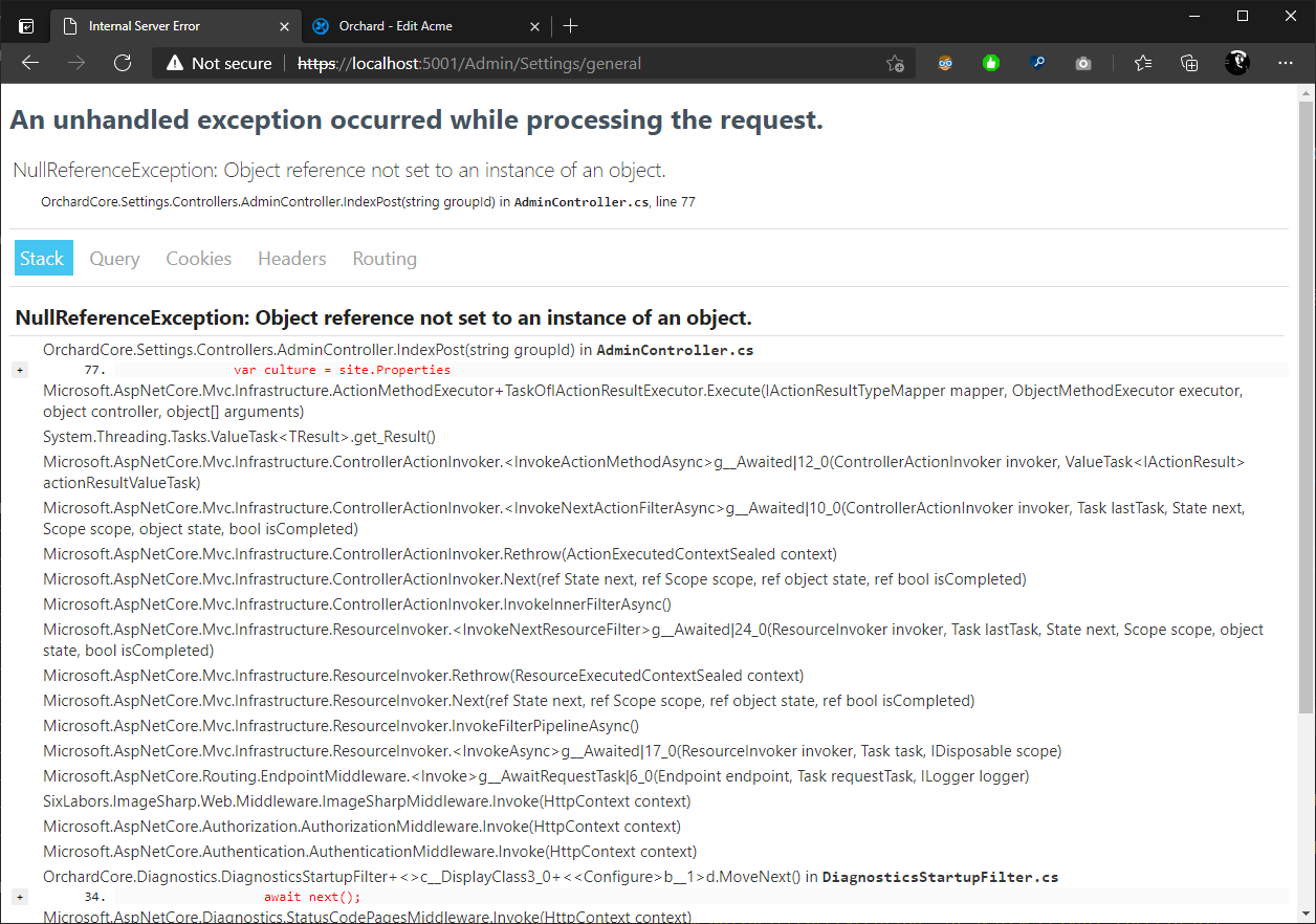 Saving General site settings fails · Issue #8979 · OrchardCMS/OrchardCore · GitHub