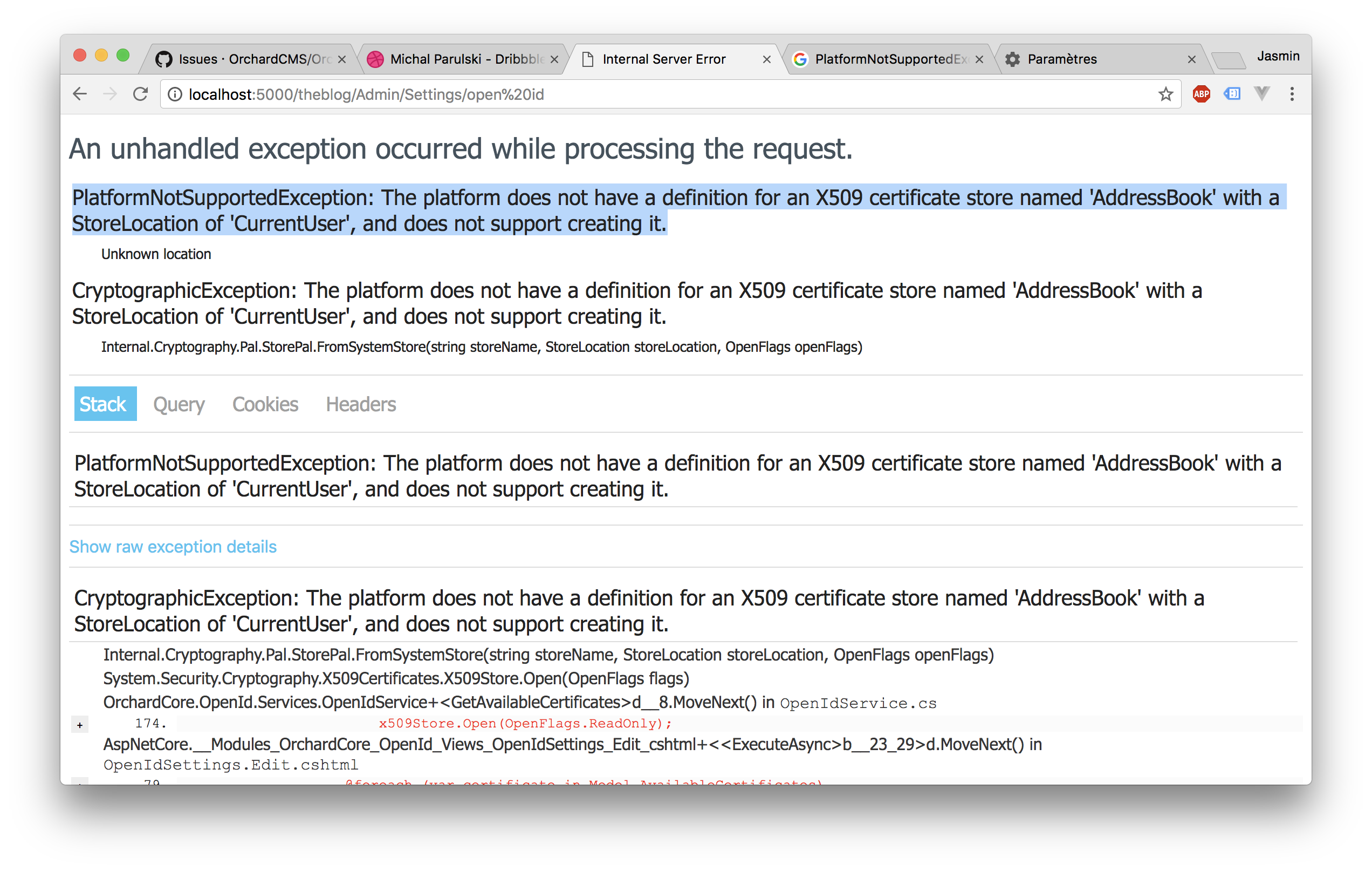 Mac OS > Admin settings : OpenId · Issue #1597 · OrchardCMS/OrchardCore · GitHub