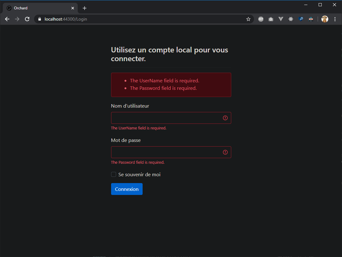 User module forms error messages are not translated · Issue #5086 · OrchardCMS/OrchardCore · GitHub