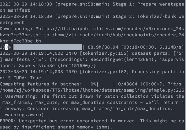 how much shared memory and disk memory do i need to process the S subset of wenetspeech dataset ...