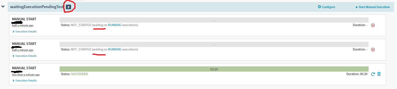 The waiting executions will be pending if canceling and deleting one of the waiting executions ...