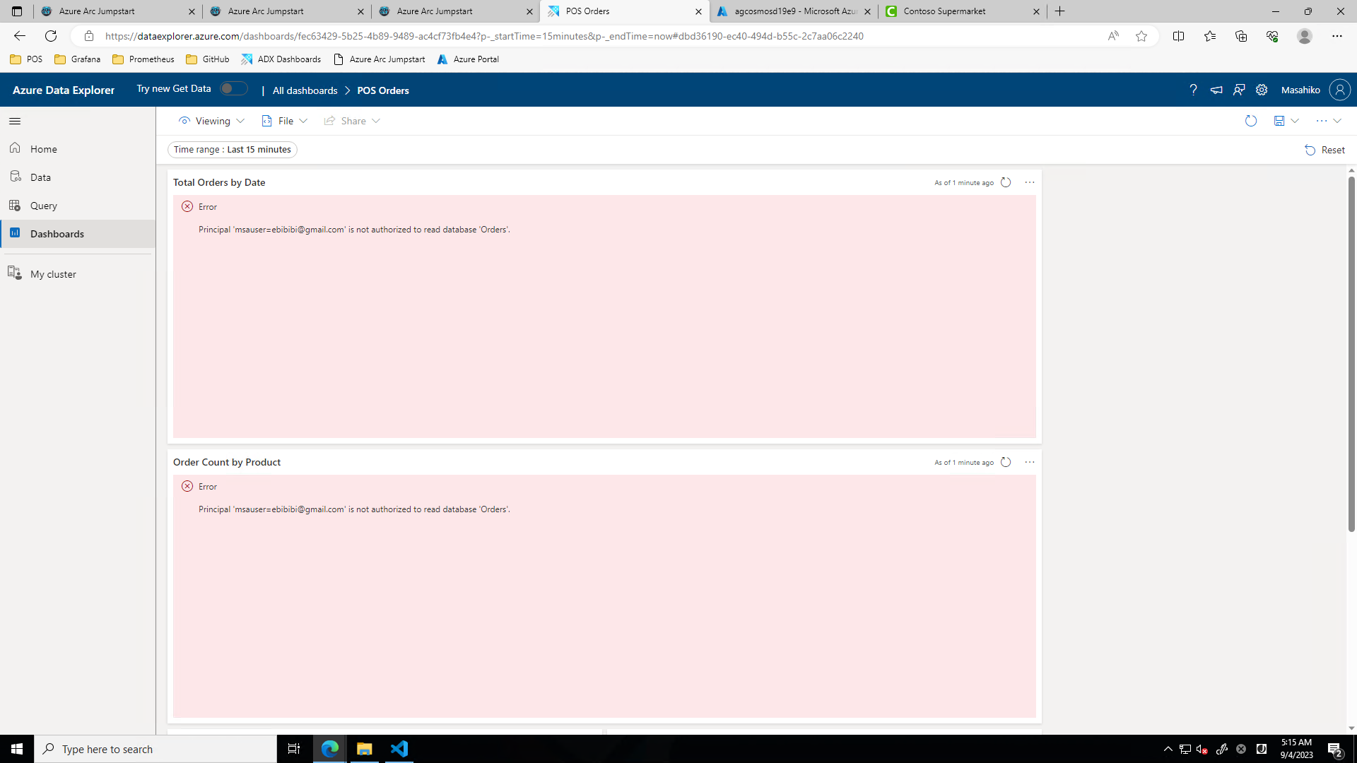 Azure Data Explorer Reports Doesn T Show Data Principal Xxx Is Not Authorized To Read Database