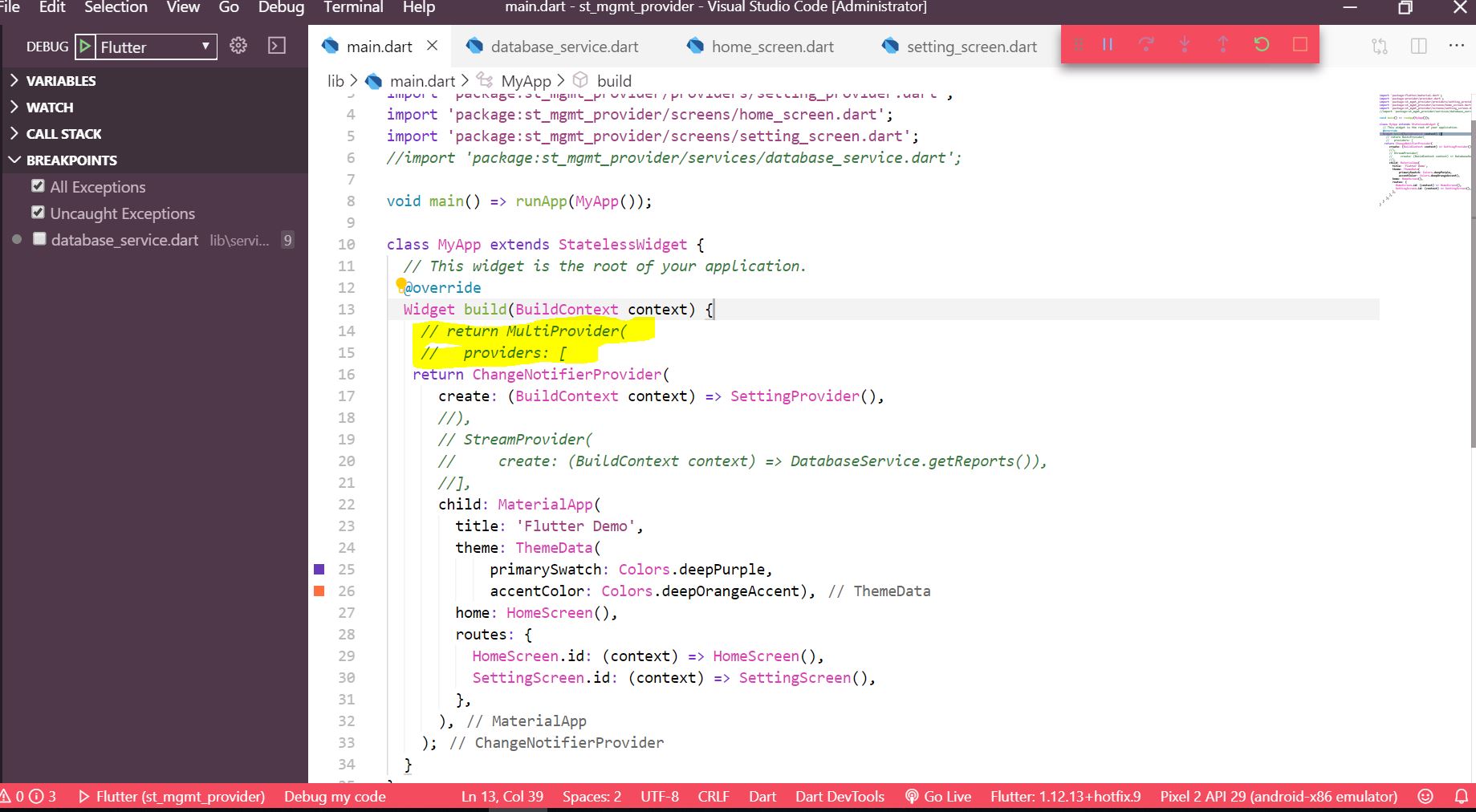 Using multiprovider giving compilation error without any stack trace. When I am commenting out ...
