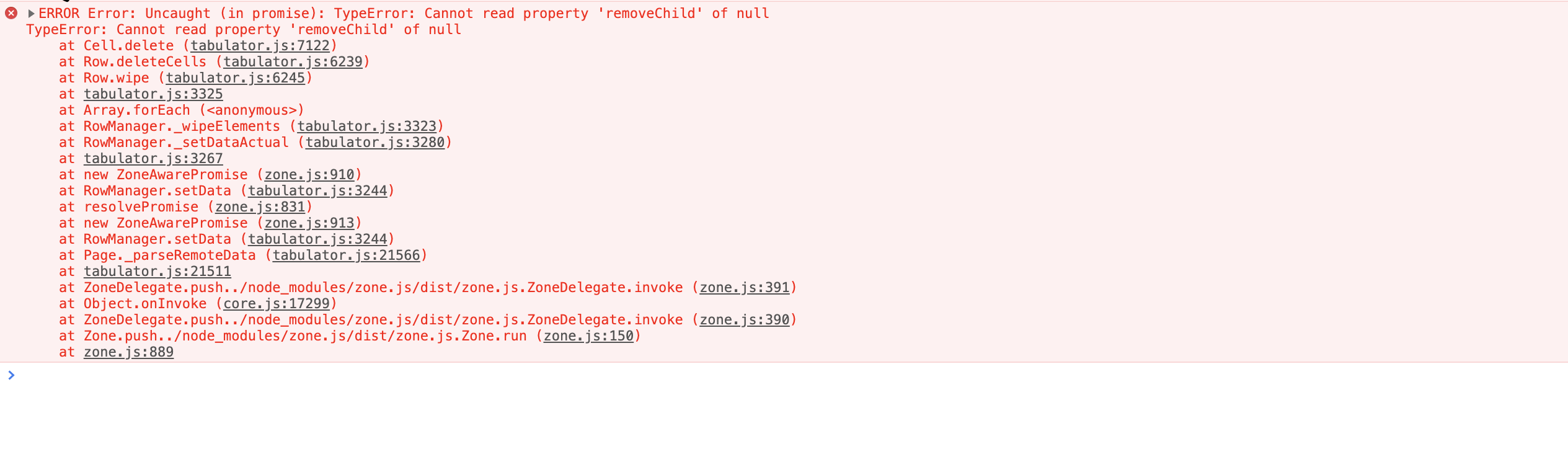 Cannot read property 'removeChild' of null · Issue #2796 · olifolkerd/tabulator · GitHub