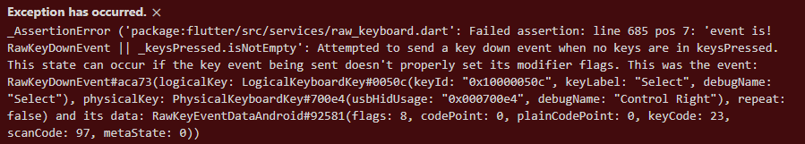 Error: "Attempted to send a key down event when no keys are in keysPressed" on Pressing Select ...