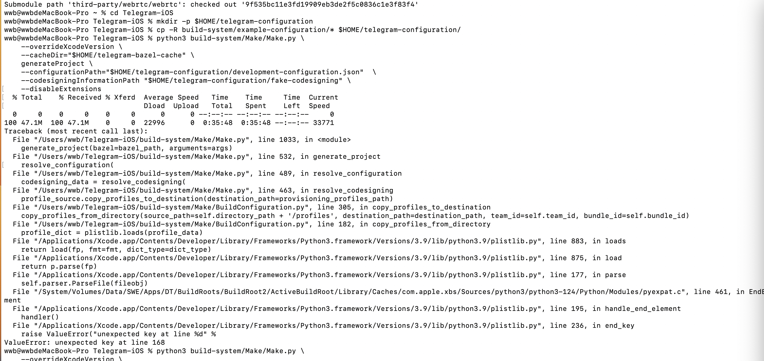 想真机调试，generateProject时报错，生成不了Xcode项目。 · Issue #999 · TelegramMessenger/Telegram-iOS · GitHub