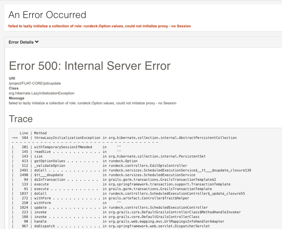Upon saving the job after editing option, encounter error "failed to lazily initialize a ...